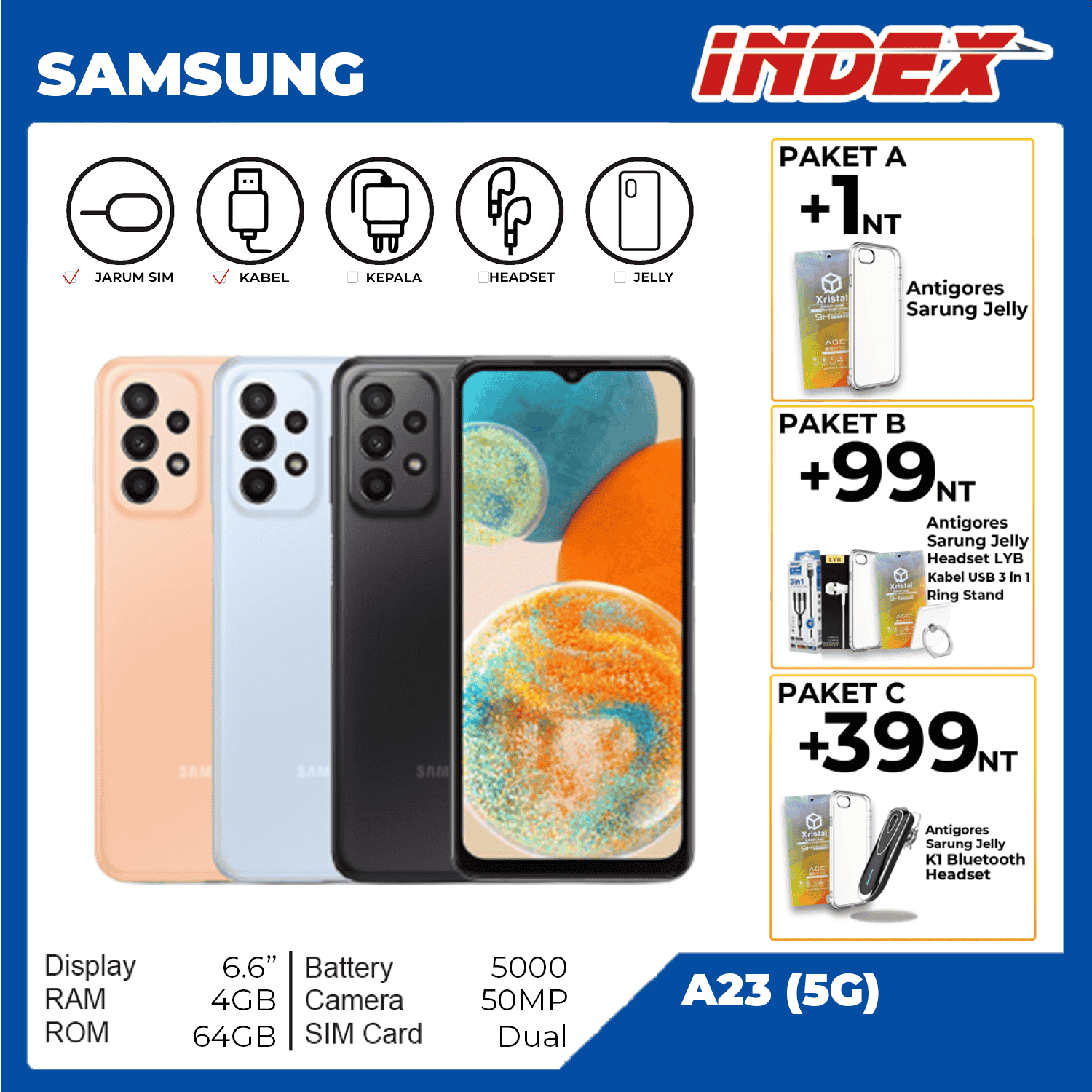 SAMSUNG A23 (5G) 4GB|-INDEX | Indonesia Delivery Express-PRODUK